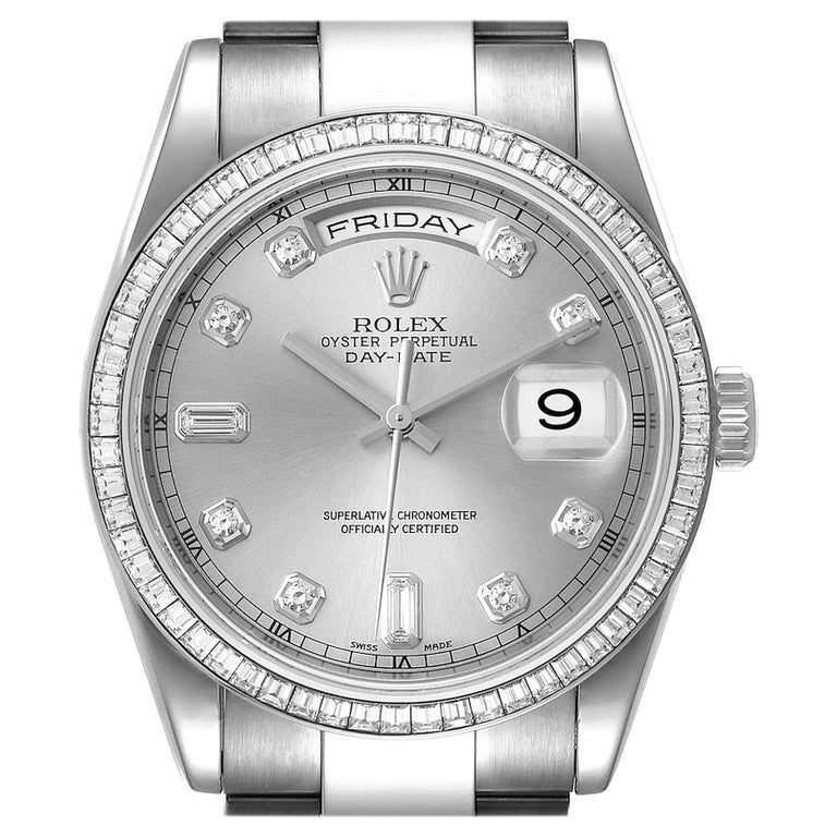 Rolex President Day-Date White Gold Diamond Dial Bezel Watch 118399 For ...
