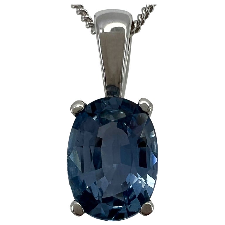 1.32ct Indigo Blue Sapphire 18k White Gold Oval Cut Solitaire Pendant ...