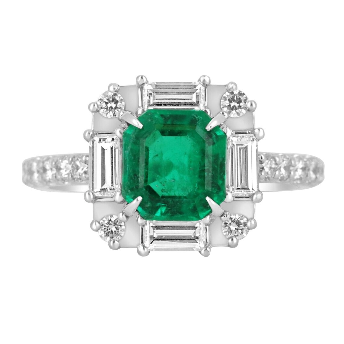 2.38tcw Plat AAA+ Colombian Emerald-Asscher Cut and Diamond Round and ...