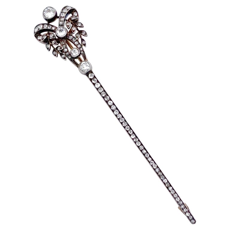 Antique Belle Époque Diamond Gold Silver Brooch Pin Magic Wand For Sale ...