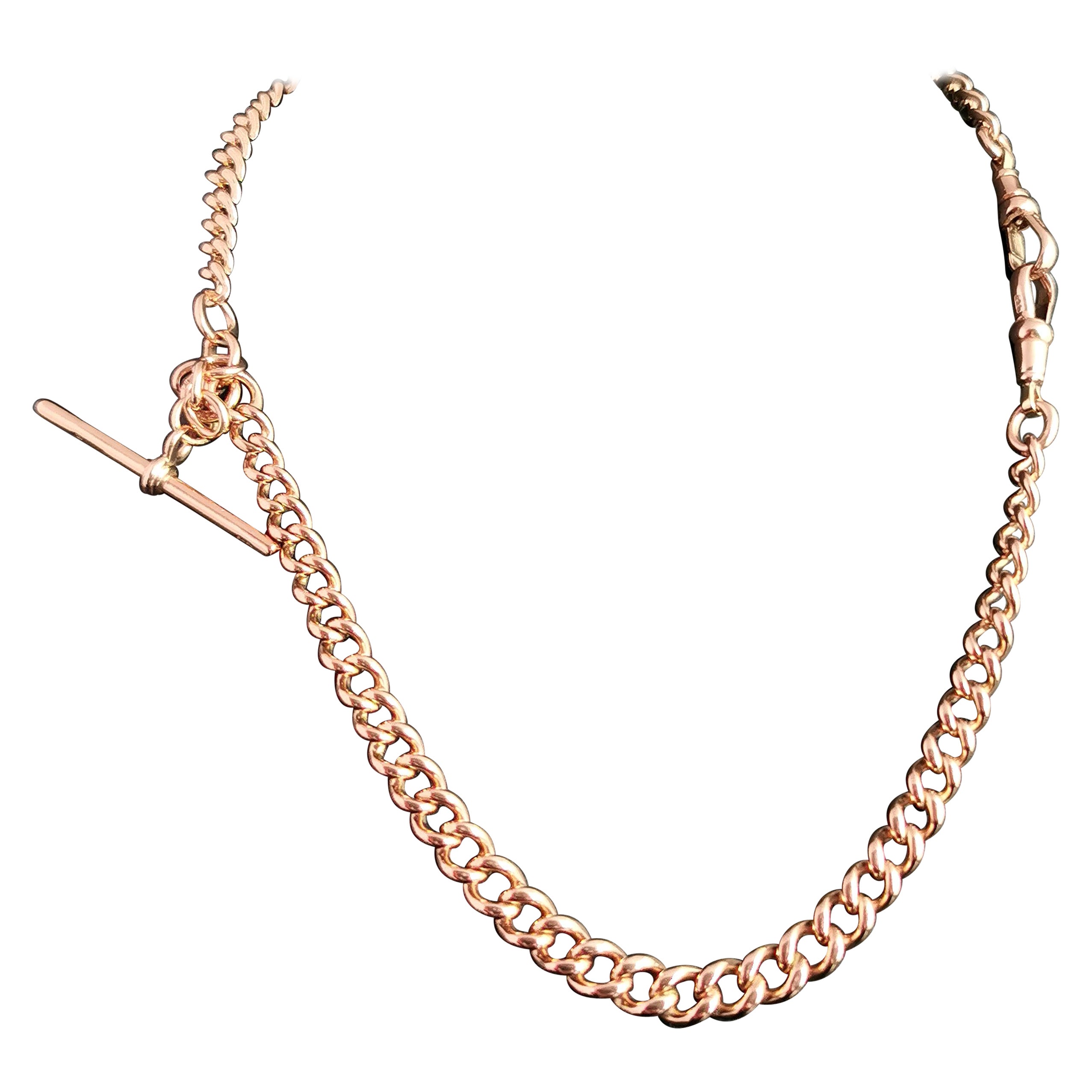 Antique Double Albert Watch Rose Gold Chain, British Hallmarked 1919 at ...