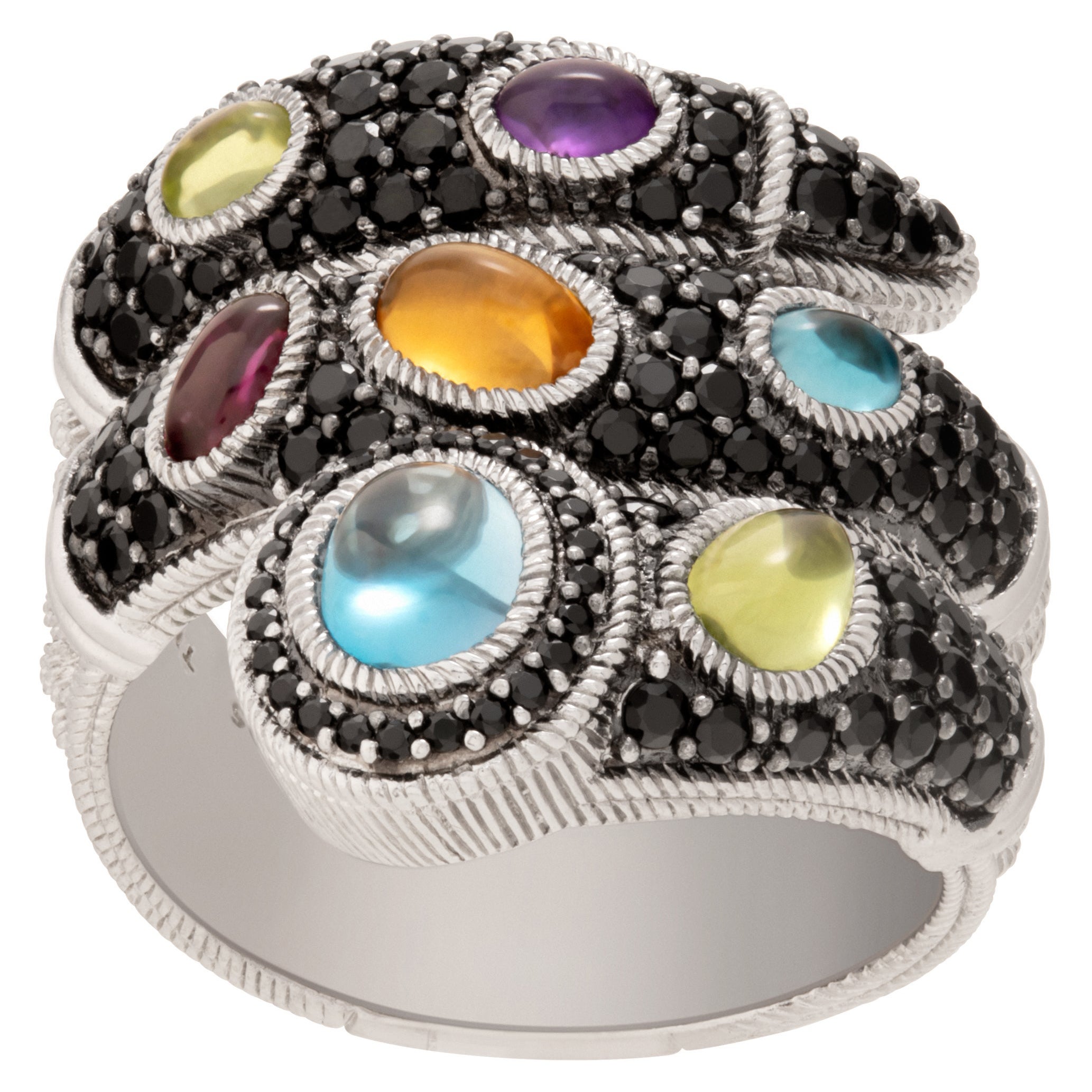 Judith Ripka Ring with Black Spinel and Multi-Colored Gemstones at 1stDibs