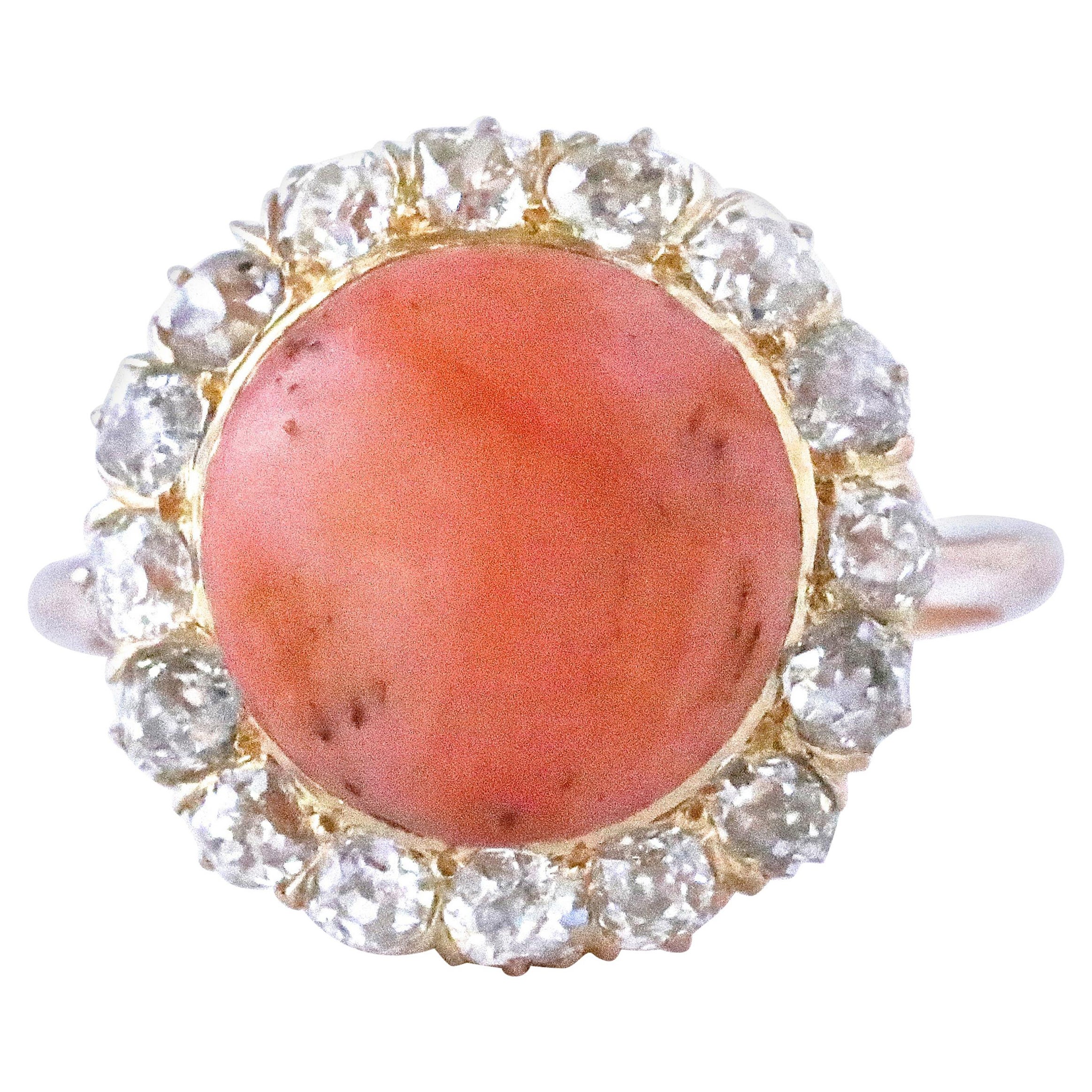 Coral Diamond Gold Ring at 1stDibs