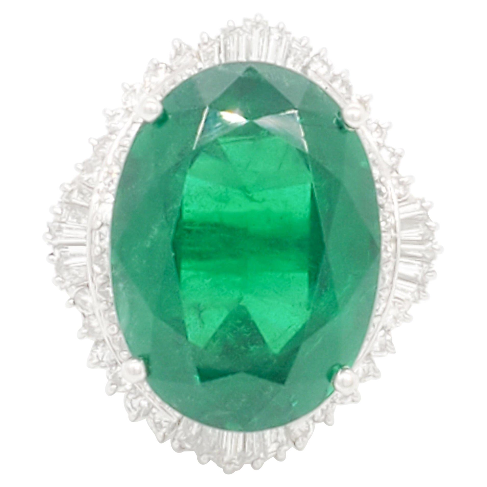 Impressive Emerald Cabochon Diamond Platinum Cocktail Ring For Sale at ...