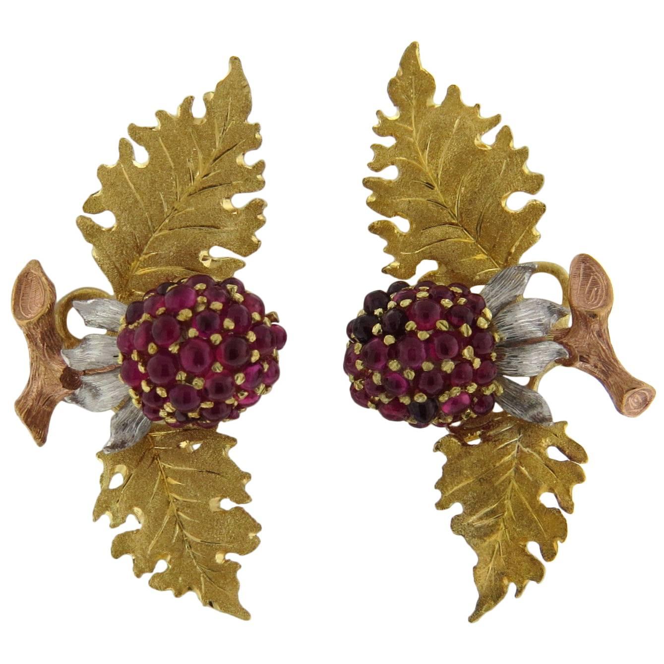 Buccellati Tri Color Gold Grape Vine Earrings at 1stDibs