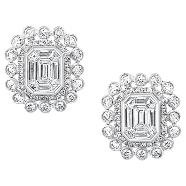 Invisible and Illusion Set Emerald Cut Diamond Earring For Sale at 1stDibs