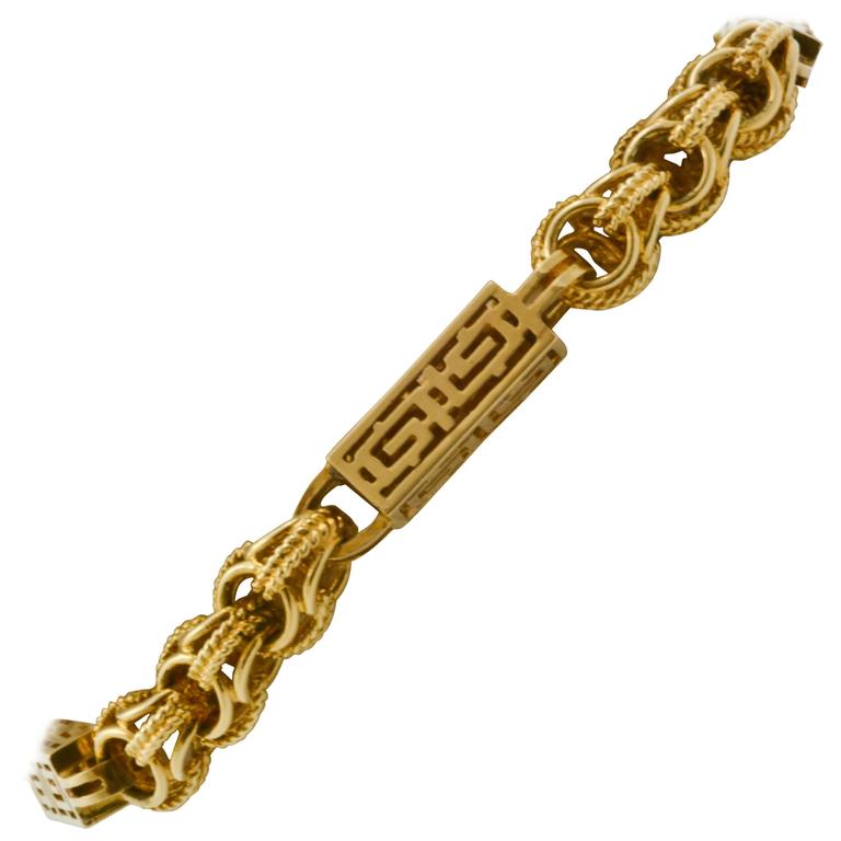 Gold Greek Key Link Bracelet at 1stDibs