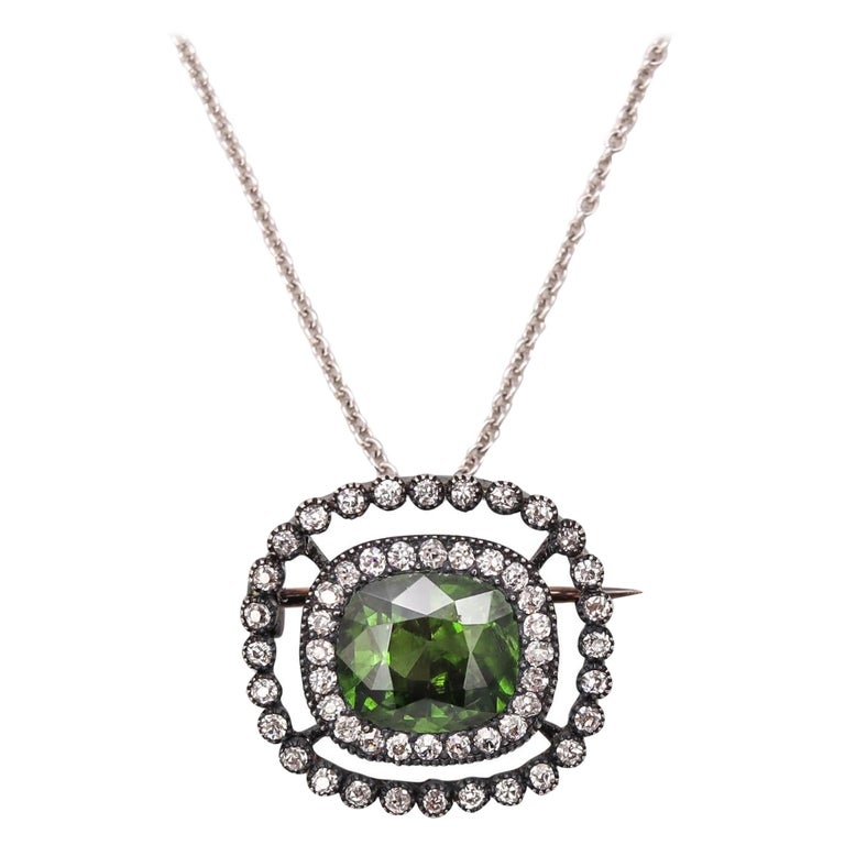 Victorian Convertible Pendant Brooch in 18Kt Certified 9.12 Ctw Zircon ...