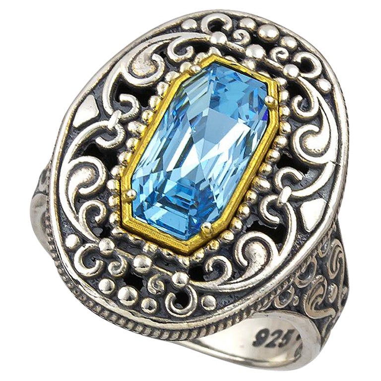 Cocktail Silver Ring with Blue Swarovski Crystals, Dimitrios Exclusive ...