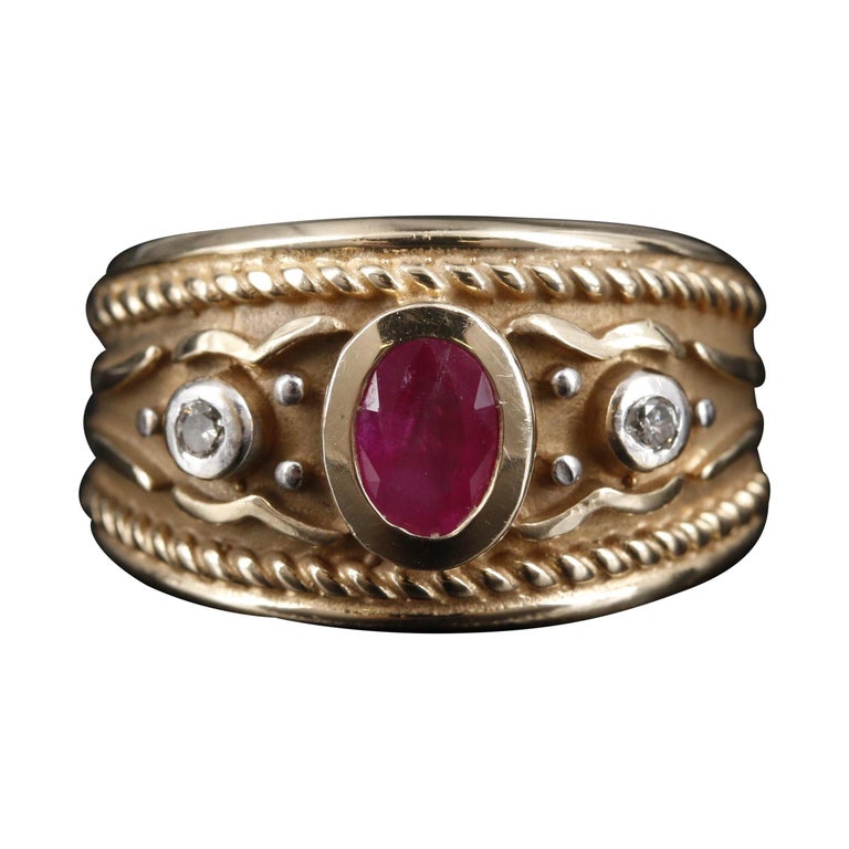 Customizable Vintage Oval Cut Ruby Diamond Wedding Band Victorian Ruby