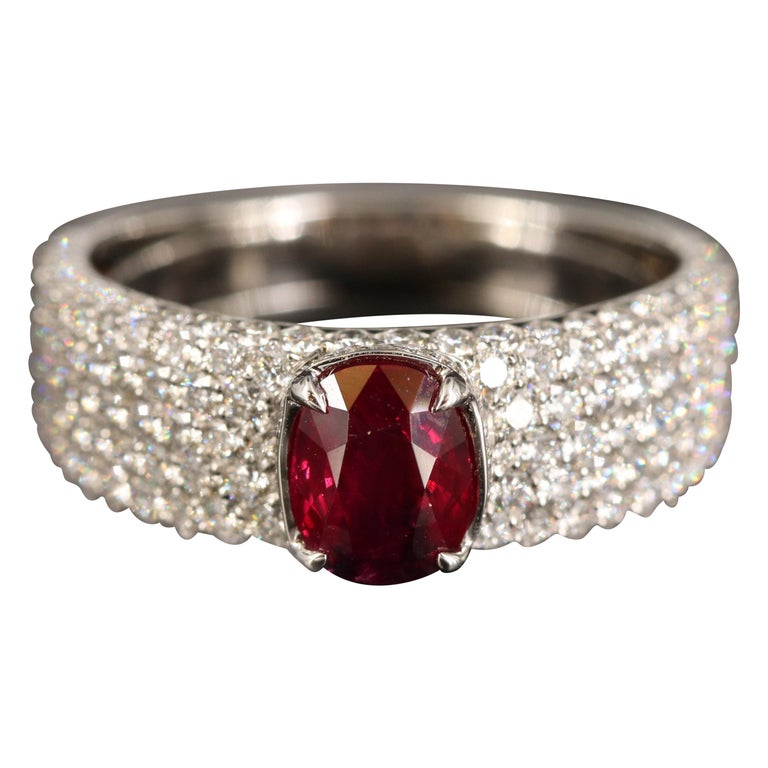 Customizable 1.2 Carat Antique Ruby Diamond Wedding Band, White Gold ...