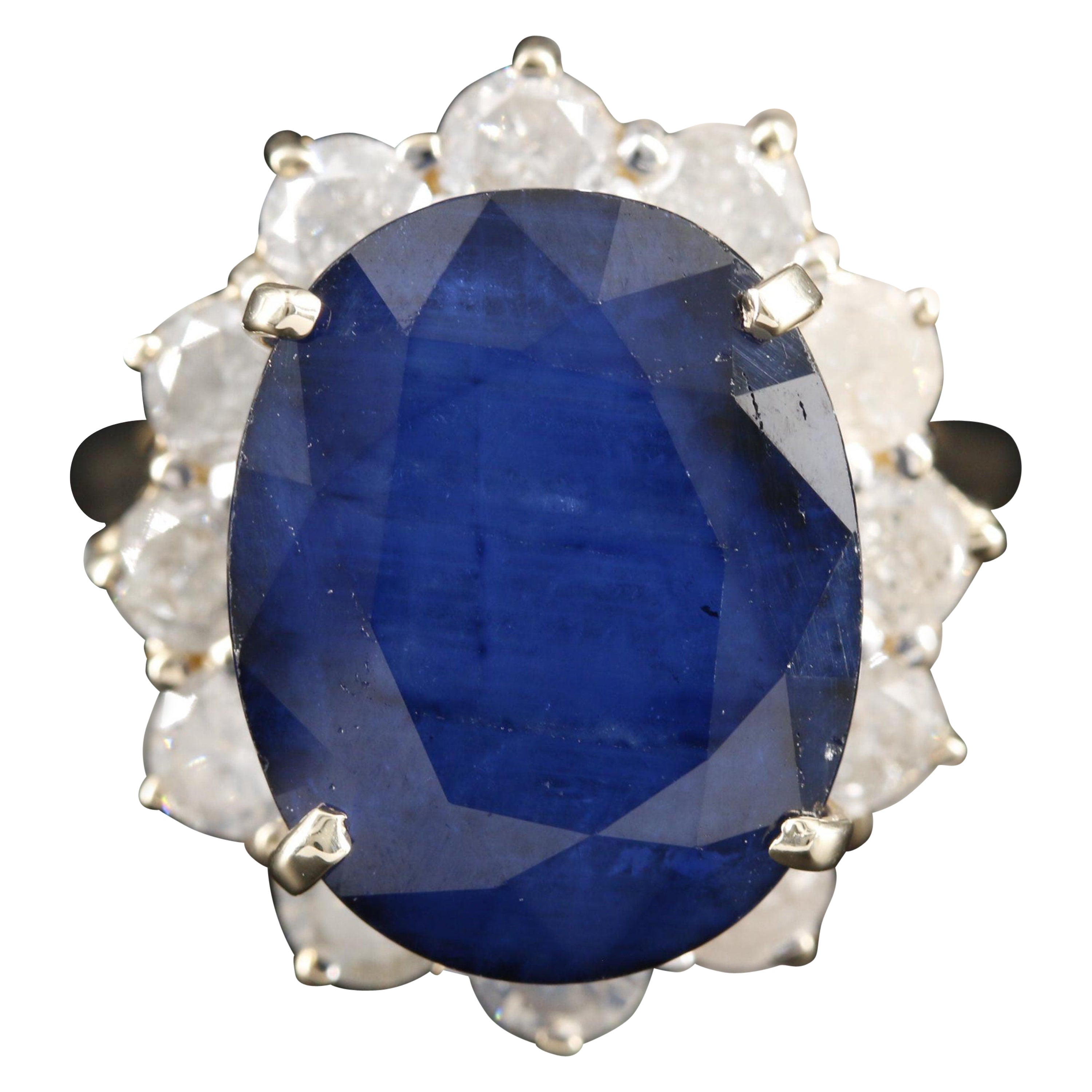 Oval Sapphire Diamond Halo Engagement Ring at 1stDibs