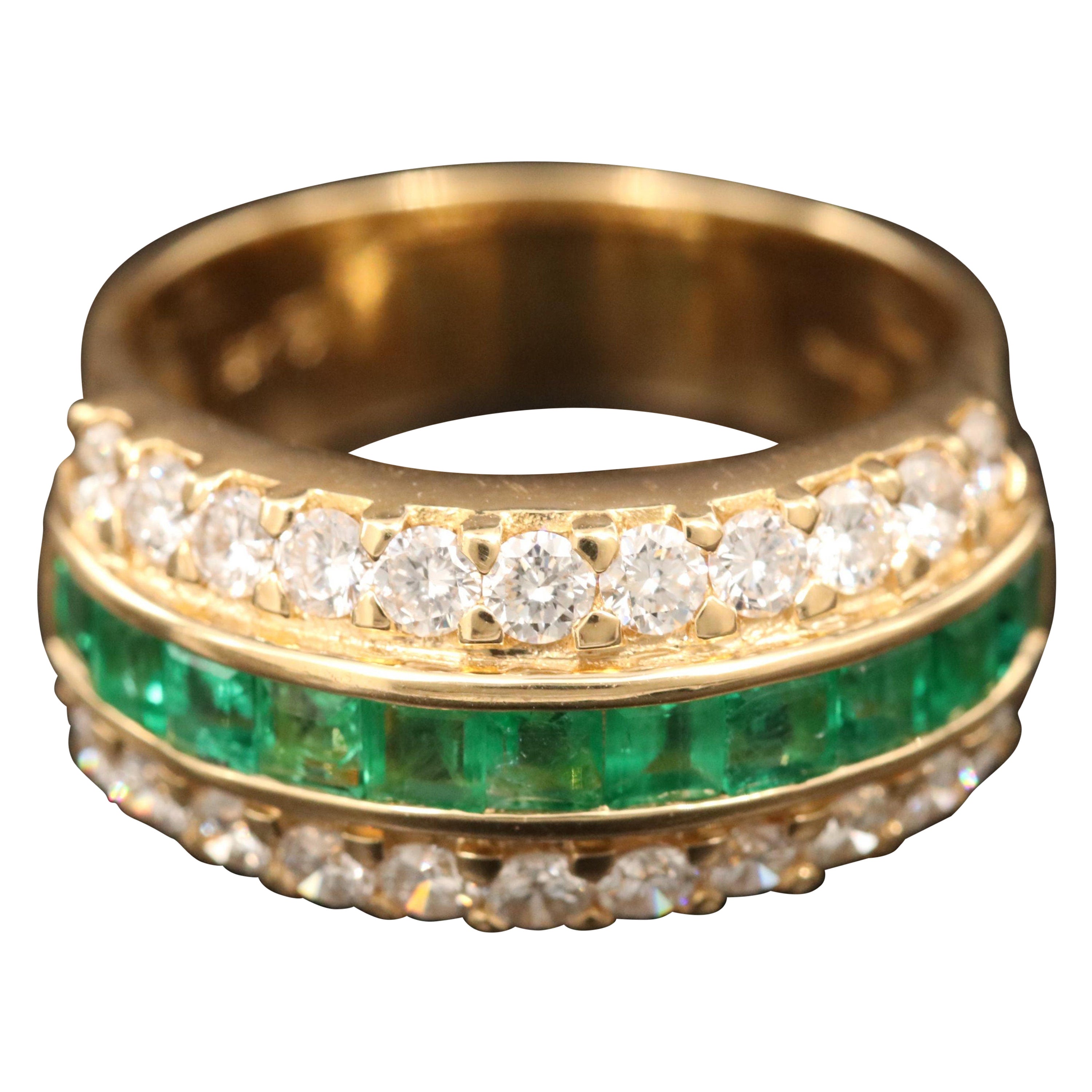 Customizable Minimalist Natural Emerald Diamond Wedding Ring, Vintage ...