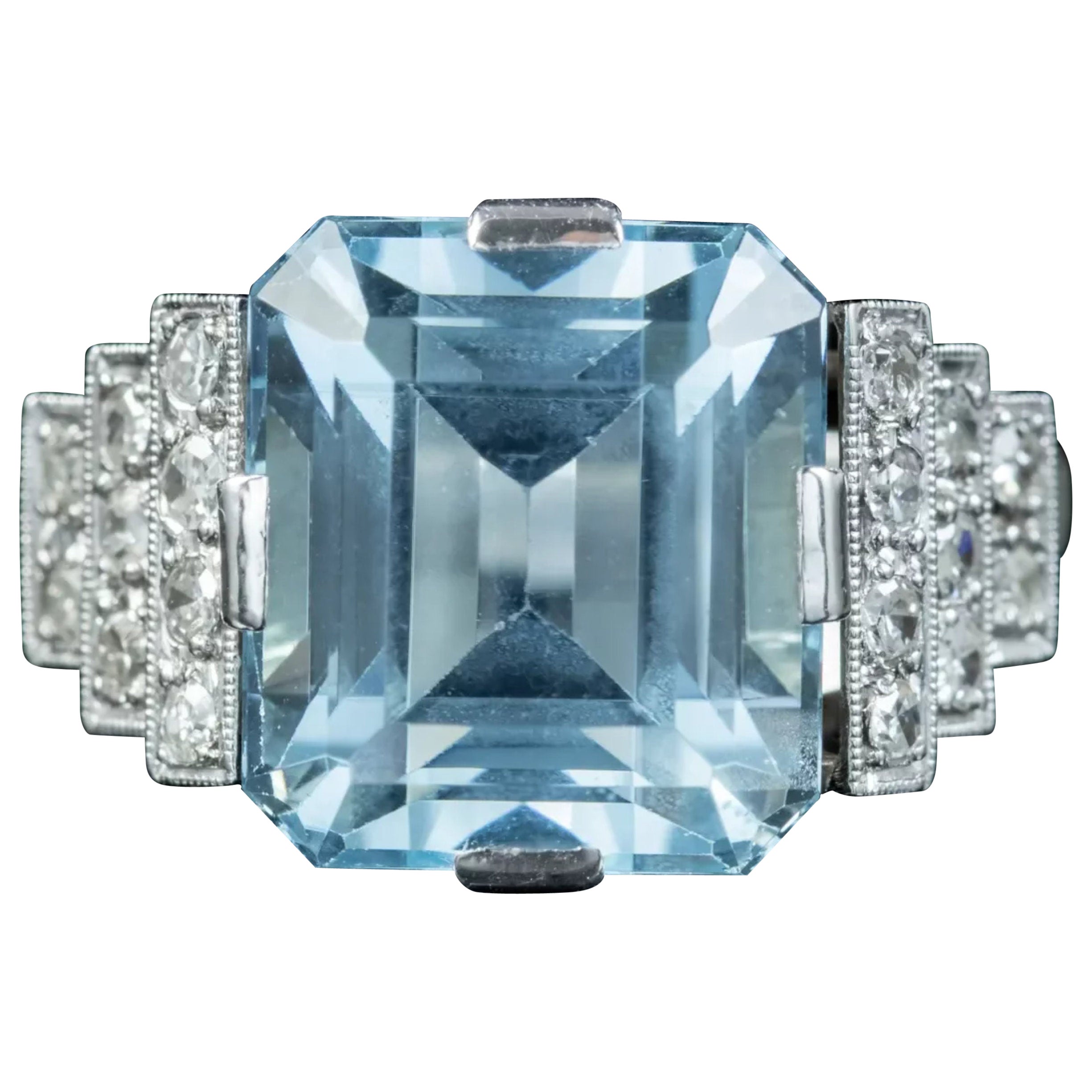 Art Deco Emerald and Step Cut Diamond Engagement Ring 0.85ct at 1stDibs