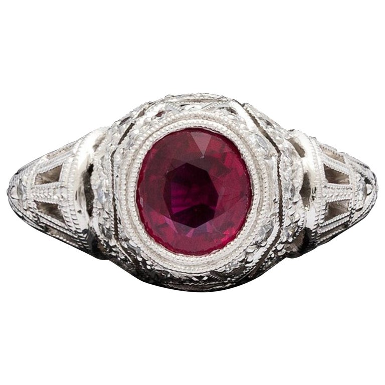 Customizable 2 Carat Red Ruby Diamond Engagement Ring, Art Deco Ruby ...