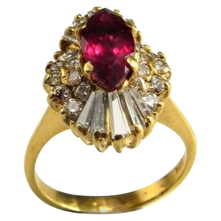 Customizable 2 Carat Marquise Cut Ruby Diamond Engagement Ring, Ruby ...