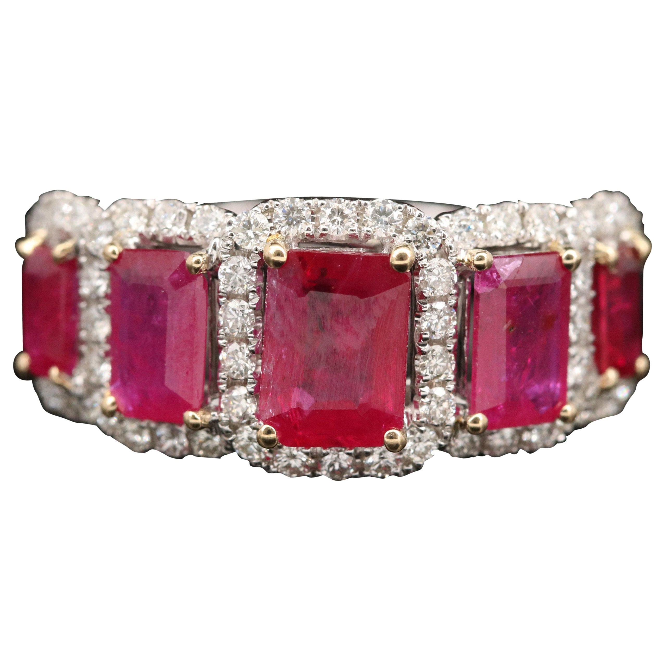 Ruby Diamond Baguette Half Wedding Band For Sale at 1stDibs | ruby and ...