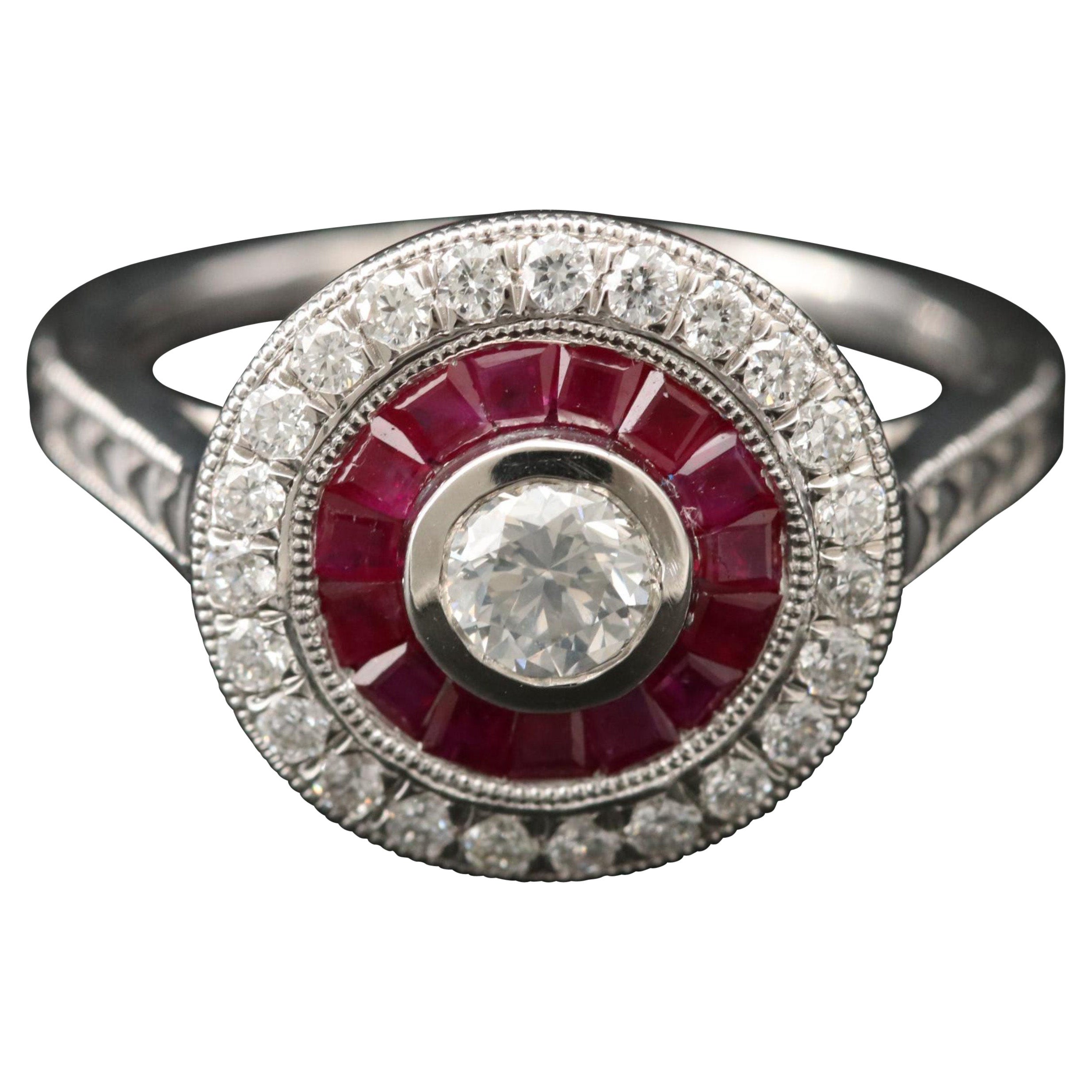 Art Deco Diamond and Ruby Gold Ring at 1stDibs