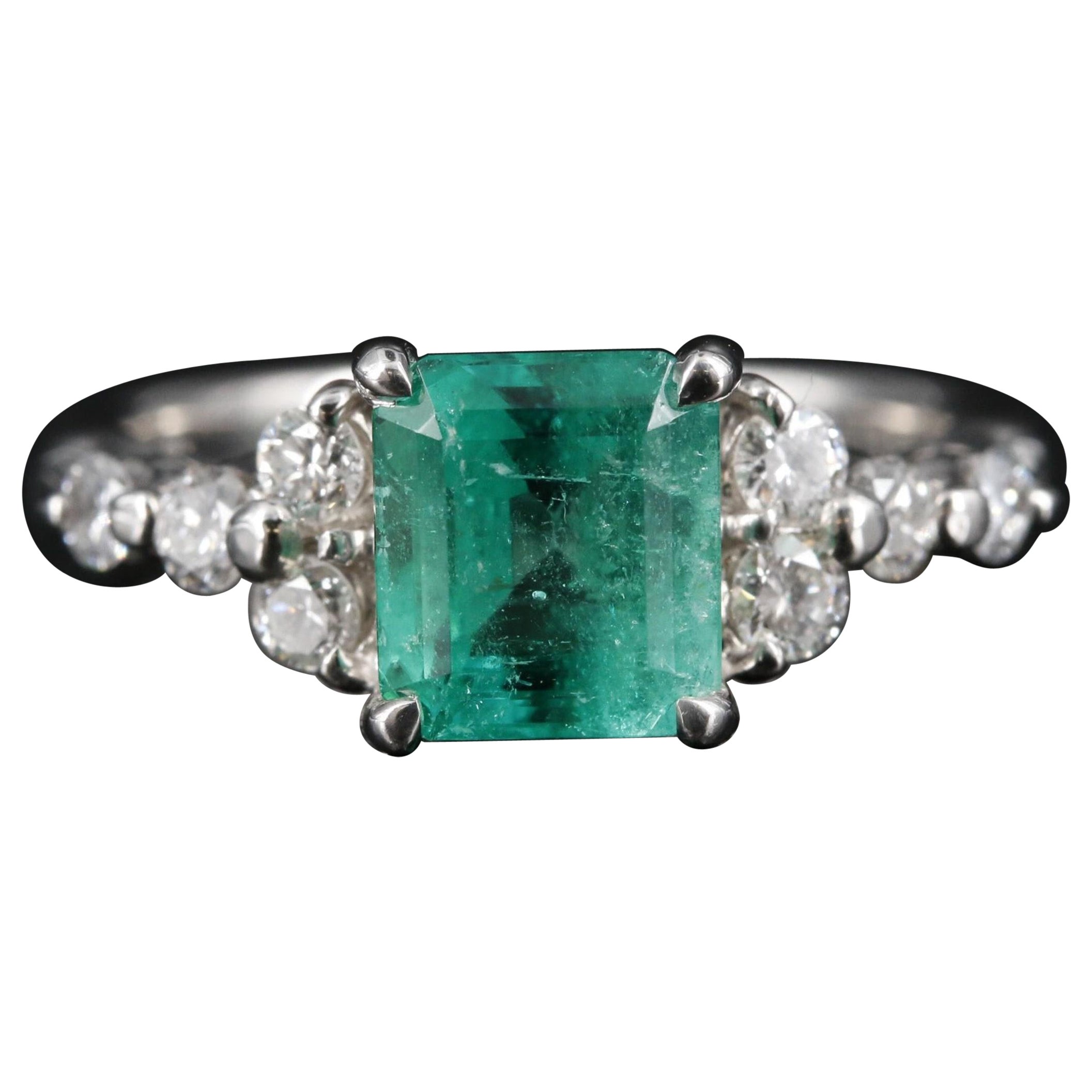 Customizable 2 Carat Natural Colombian Emerald Engagement Ring White Gold Diamond Bridal Ring ...