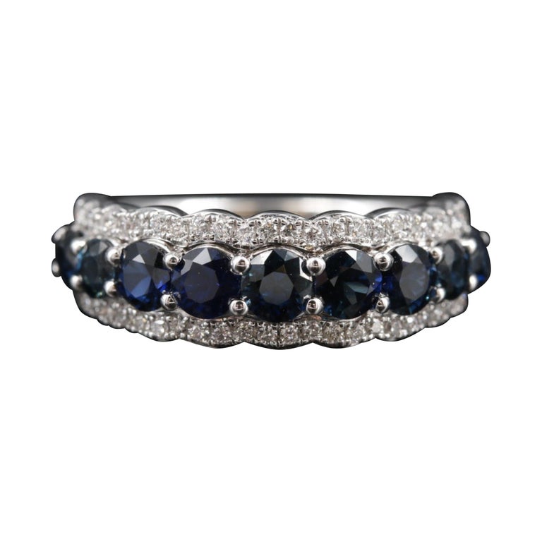 Customizable Natural Sapphire Diamond Wedding Band Sapphire Diamond Cluster Engagement Ring For ...