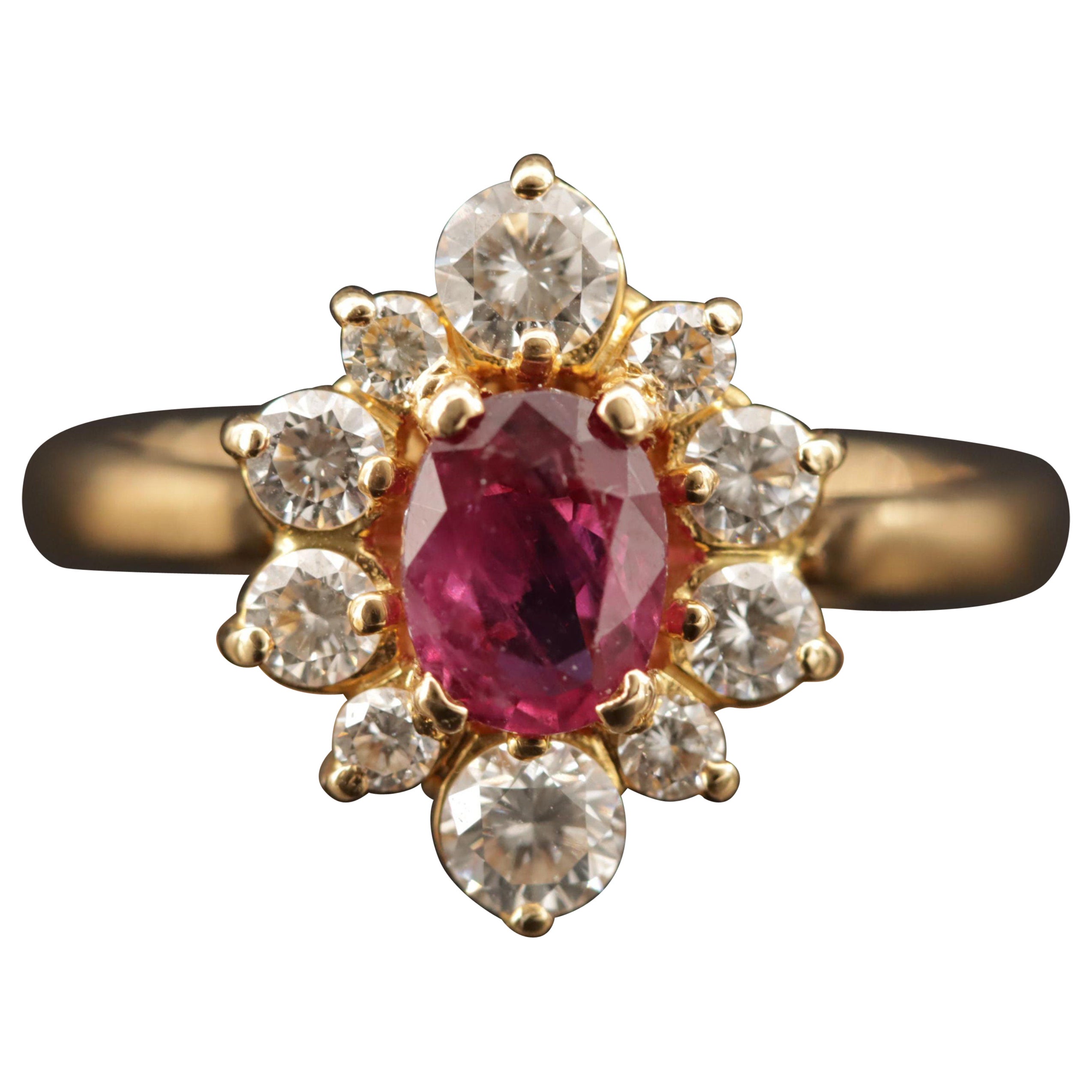 French Floral Design Ruby Diamond Gold Ring at 1stDibs | french gold ...