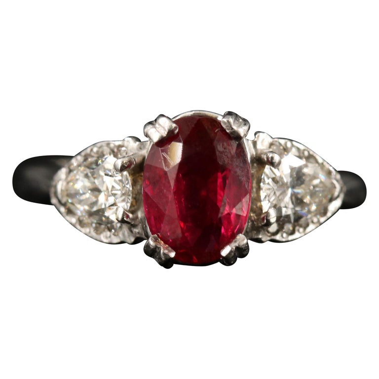 Customizable Three Stone Ruby Diamond Engagement Ring Victorian Ruby ...