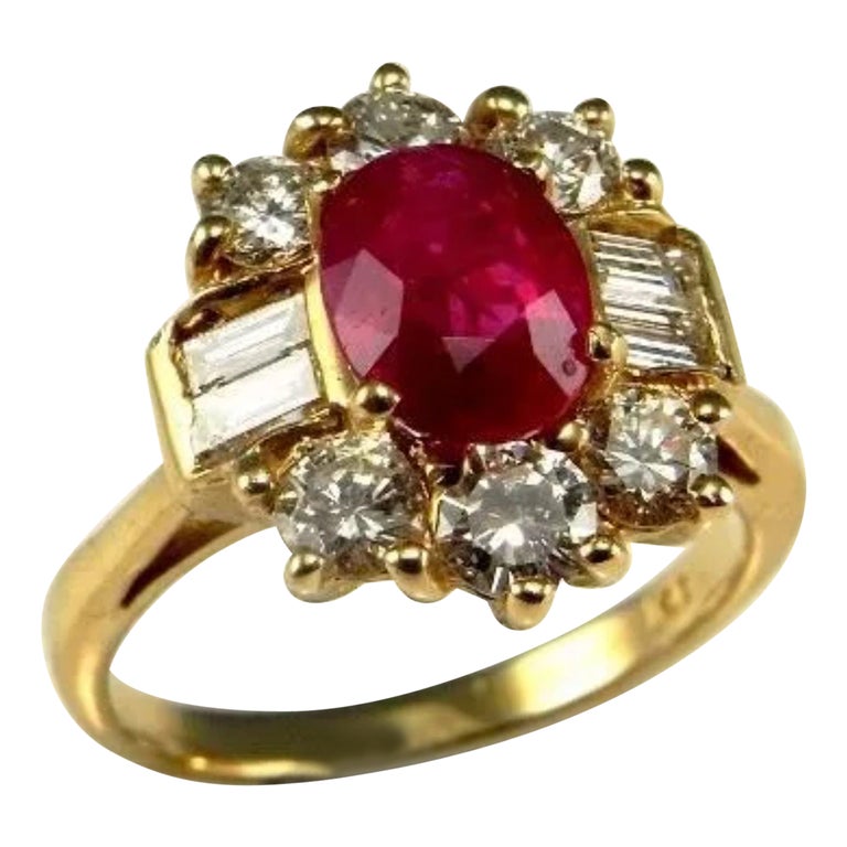Customizable 2 Carat Ruby Diamond Bridal Ring Vintage Oval Shaped Ruby ...