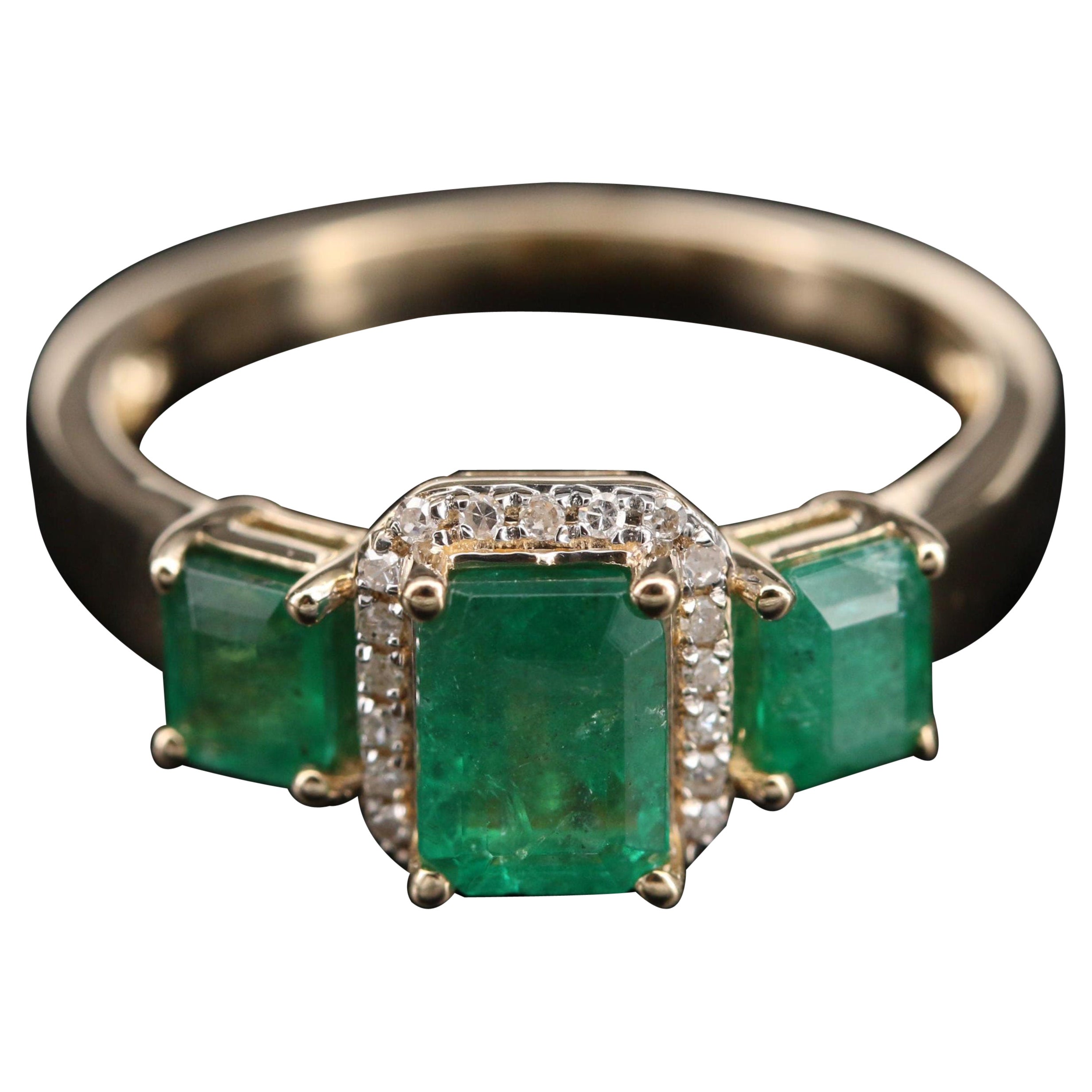 Three-Stone Emerald and Diamond Ring at 1stDibs