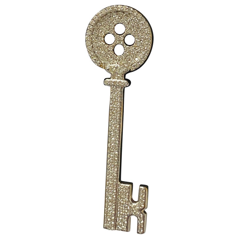 Contemporary modern 14k gold diamond key pendant For Sale at 1stDibs