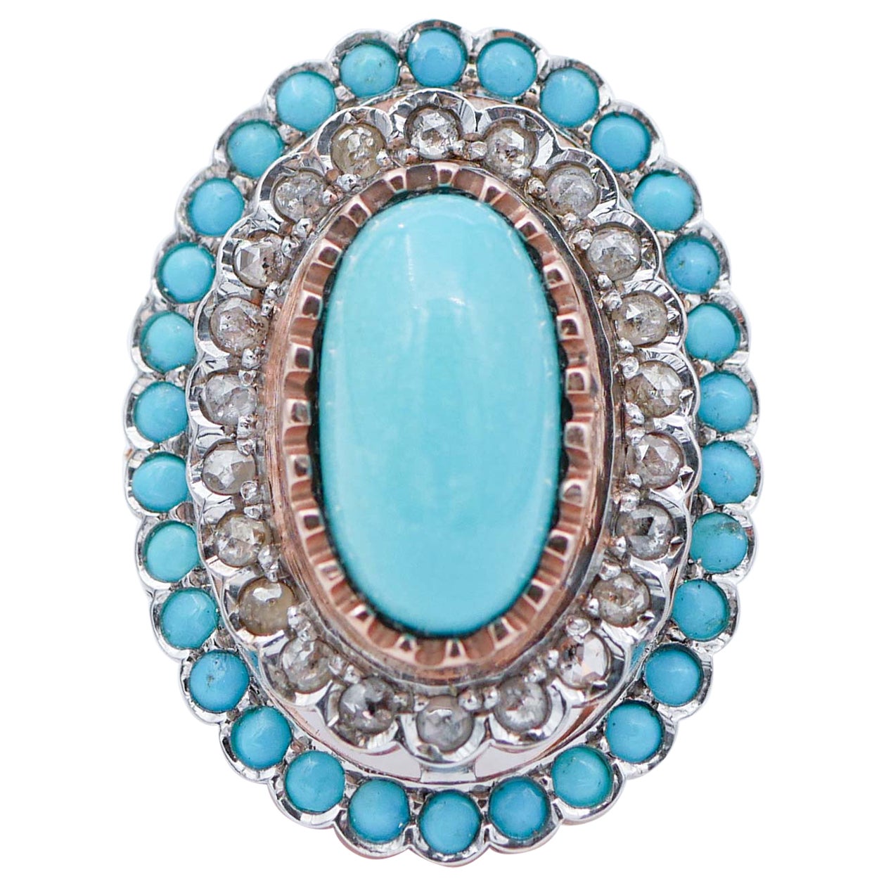 Coral, Diamonds, Rose Gold and Silver Ring For Sale at 1stDibs