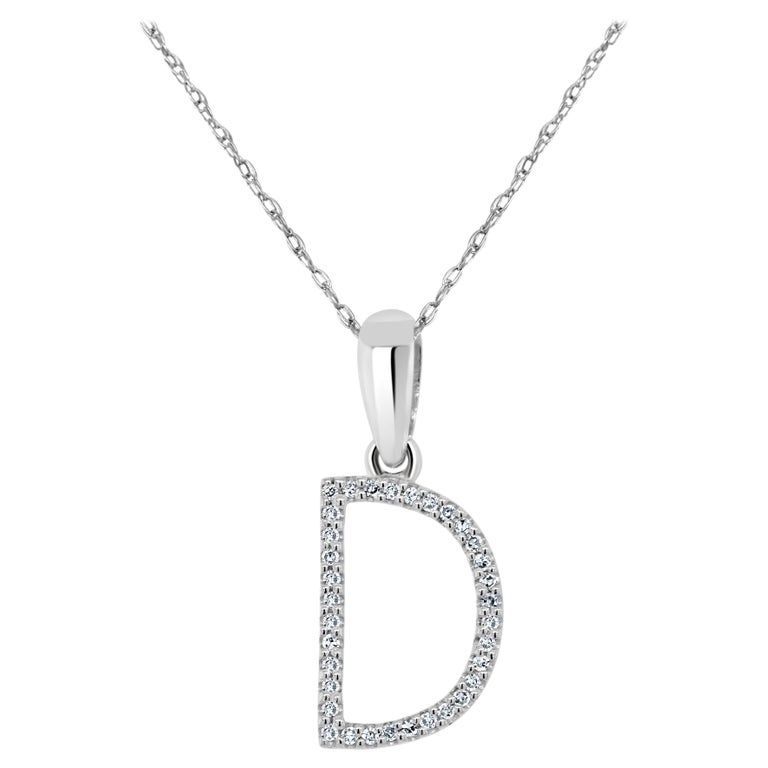 14K White Gold 0.10ct Diamond Initial D Pendant for Her For Sale at 1stDibs