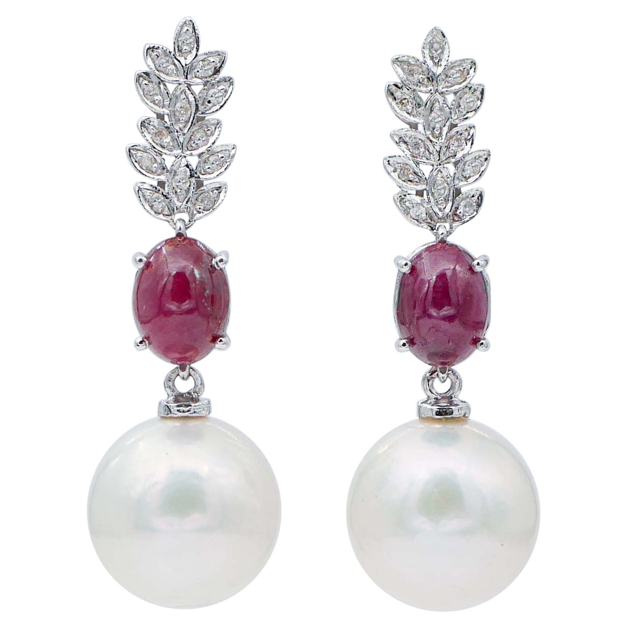 Ruby Diamond White Gold Dangle Earrings For Sale at 1stDibs