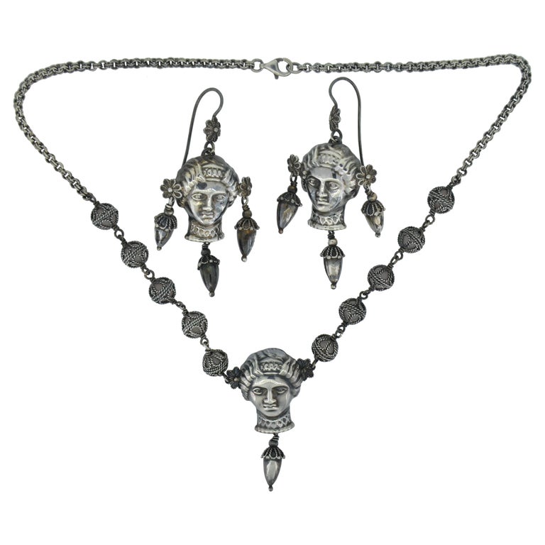 Sterling Silver Retro Goddess Necklace and Earrings Suite For Sale at ...