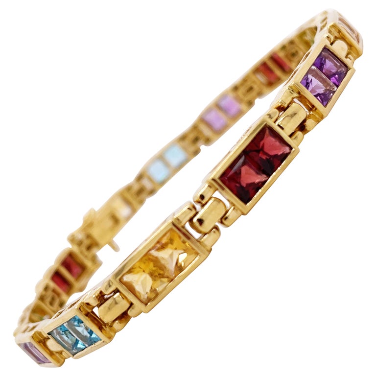Contemporary Yellow Gold Multi-Stone Line Bracelet For Sale at 1stDibs