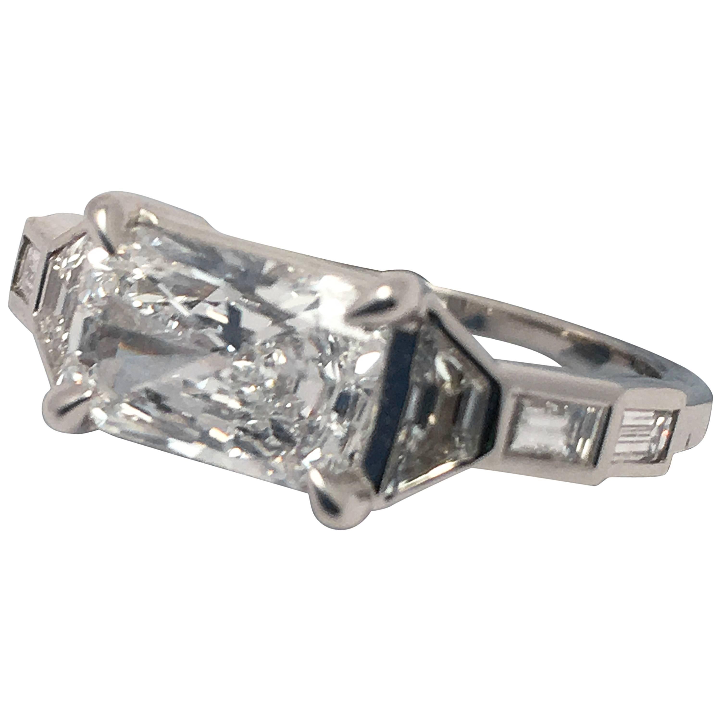 Elongated Radiant Cut Diamond Platinum Ring For Sale at 1stDibs