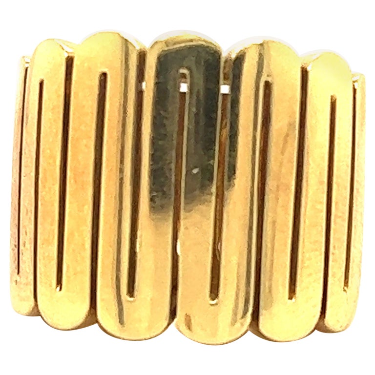 Estate 18k Yellow Gold Squiggle Design Cocktail Ring For Sale at 1stDibs