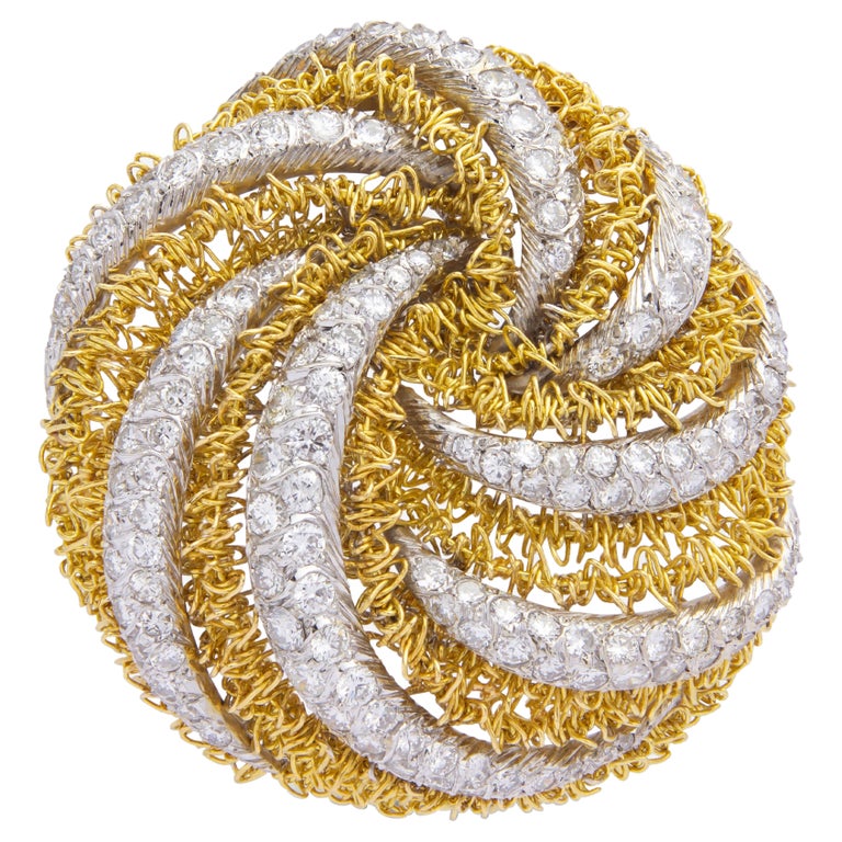 Mid Century, French, 18 Karat Gold and Diamond Spiral Brooch Pin For ...