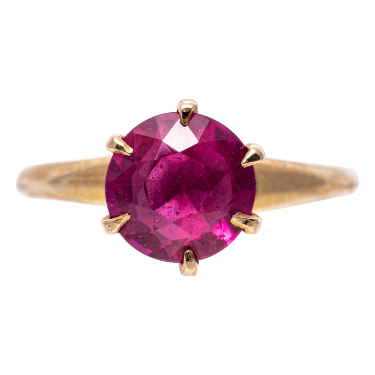 10k Yellow Gold Simple Round Lab Grown Ruby Solitaire Ring For Sale at ...