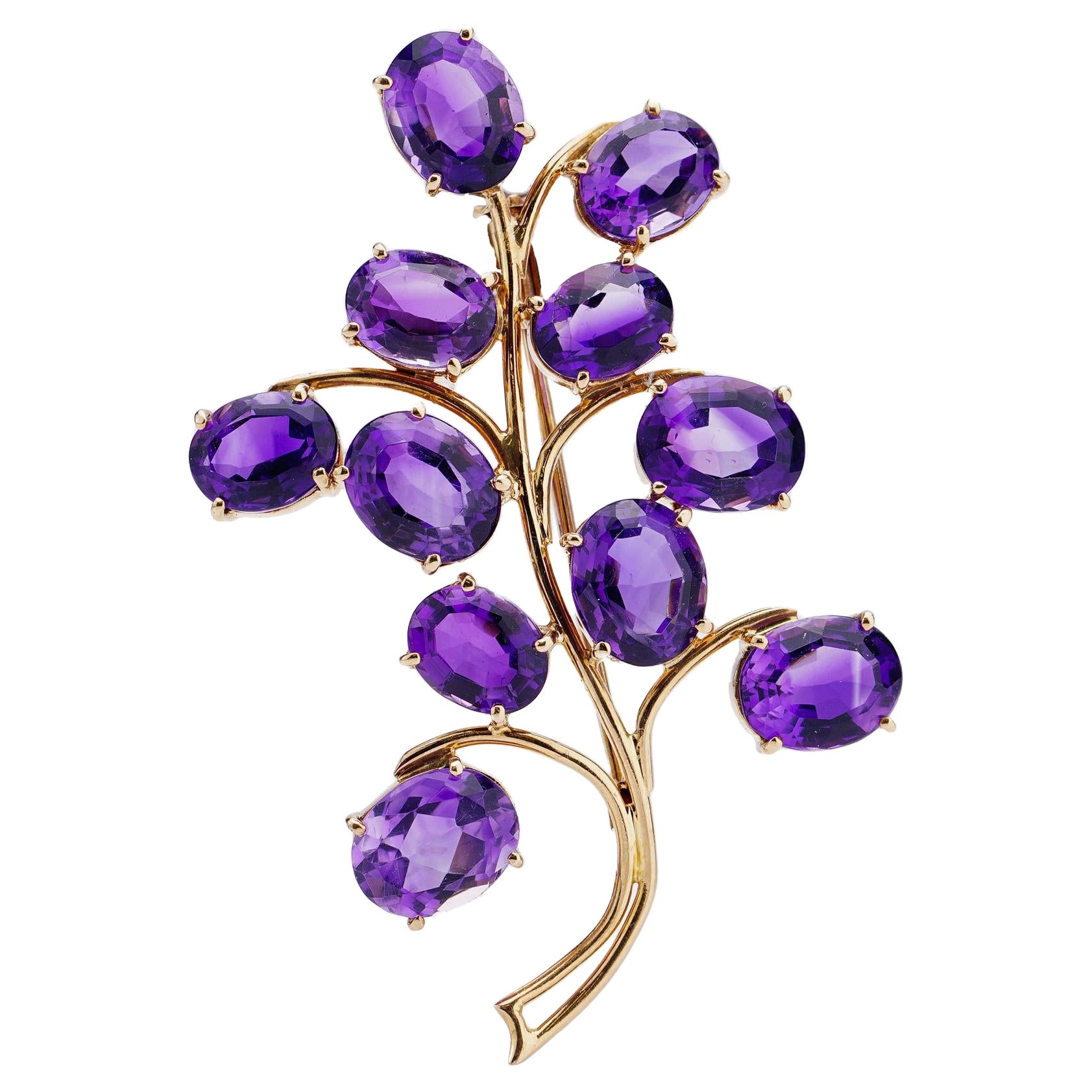 Budding Diamonds Gold Branch Brooch at 1stDibs