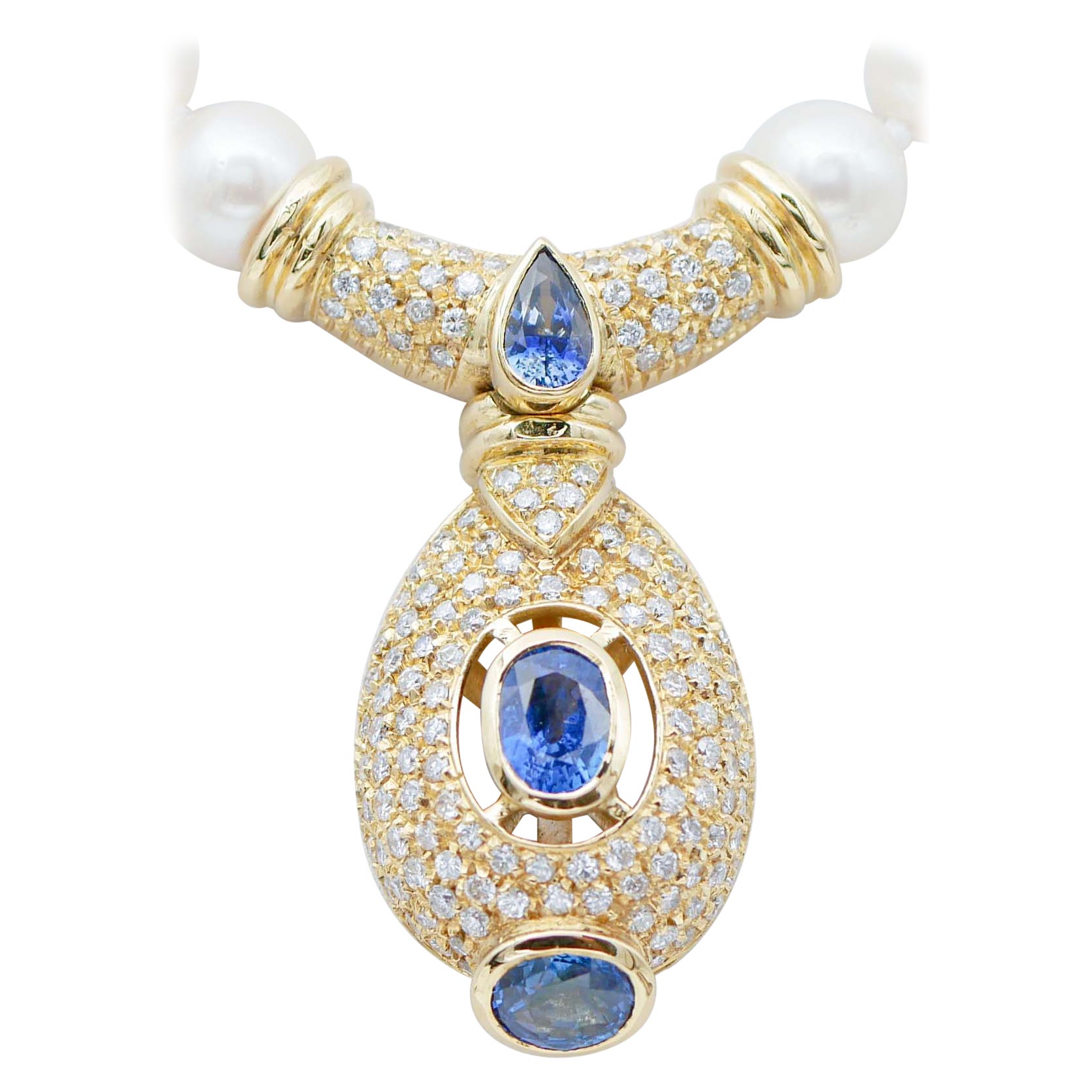 Hasbani Set in 18 Carat Yellow Gold, Baroque Pearls, Diamonds Sapphires ...