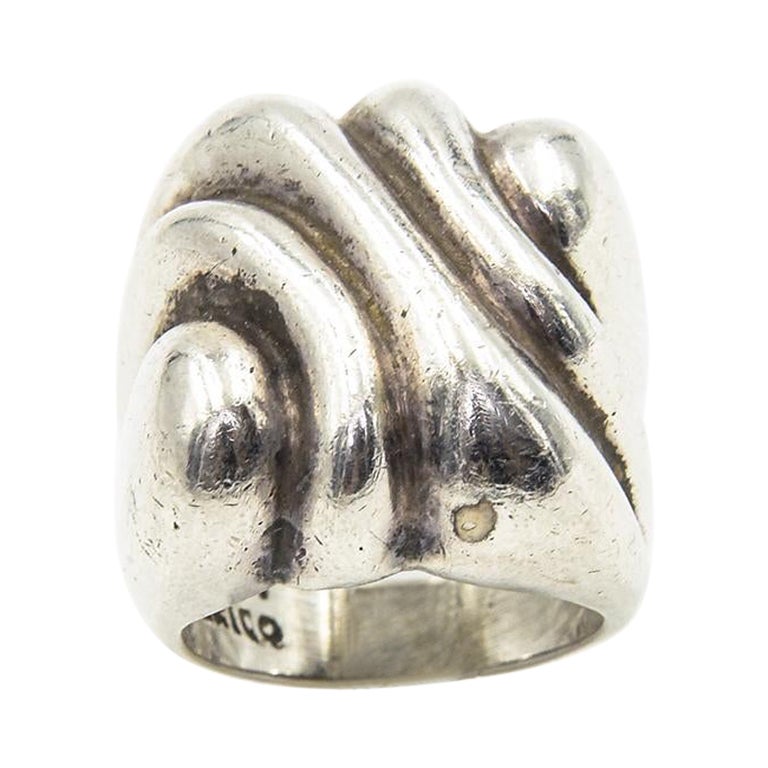 Stylized Mexican Three Dimensional Sterling Silver Ring For Sale at 1stDibs