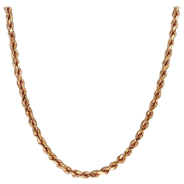 14 Karat Solid Rose Gold Rope Chain Necklace For Sale at 1stDibs