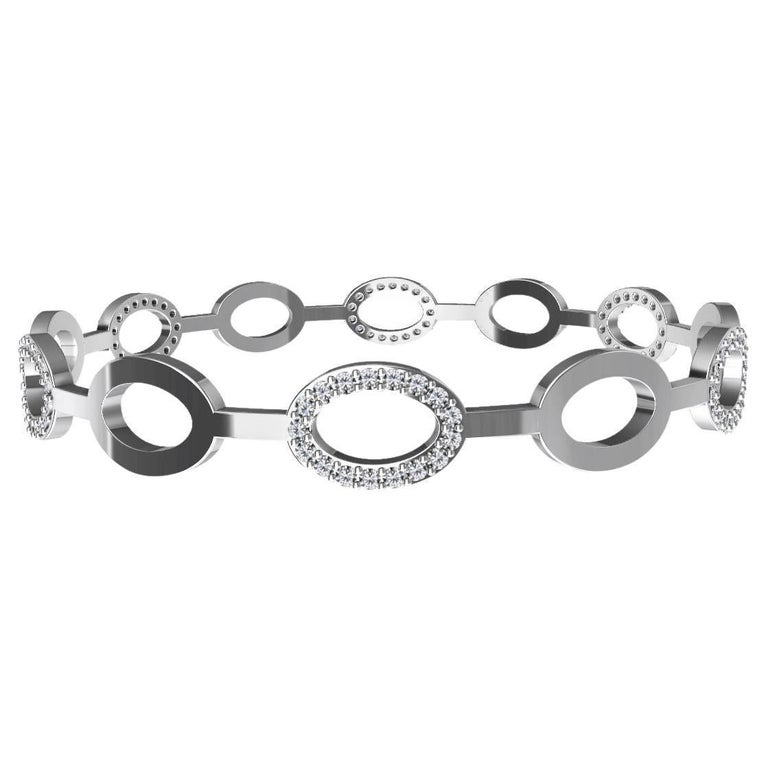 14 Karat White Gold Diamond Oval Bangle For Sale at 1stDibs