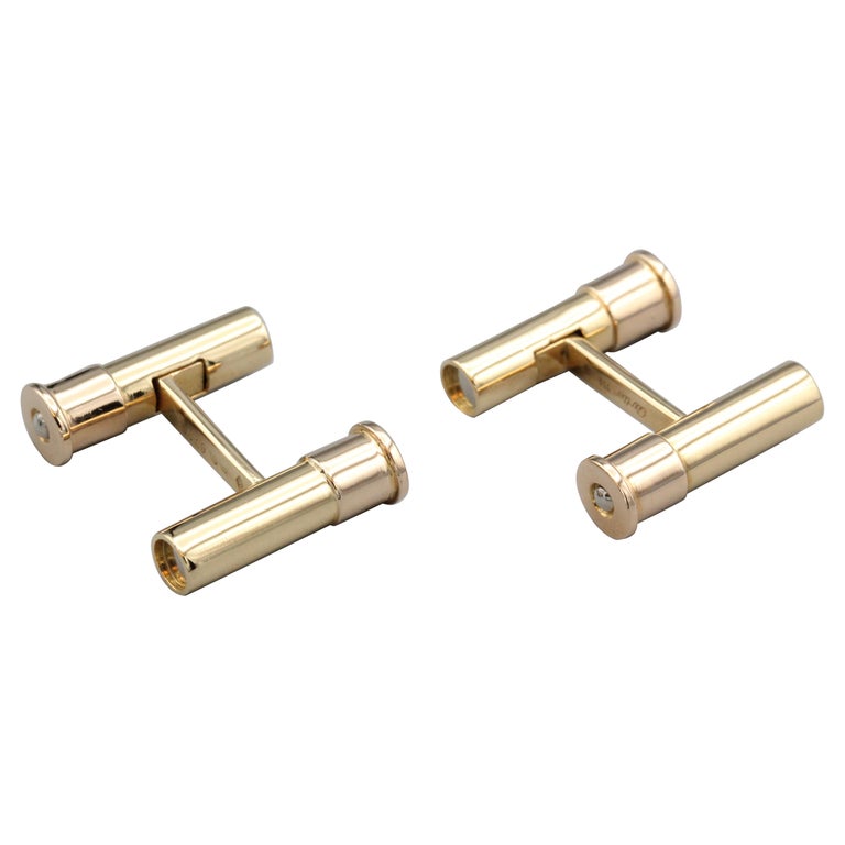 Cartier 18 Karat Gold Shotgun Shell Hunting Cufflinks For Sale at 1stDibs