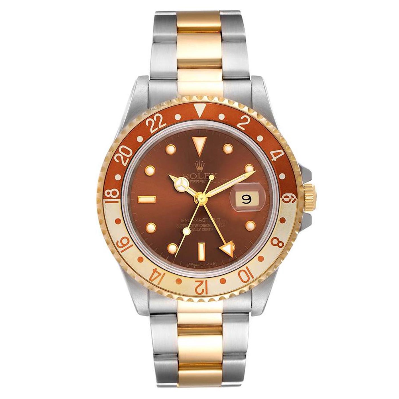 Rolex GMT Master II Men’s 18 Karat Yellow Gold Steel Serti Dial Watch ...