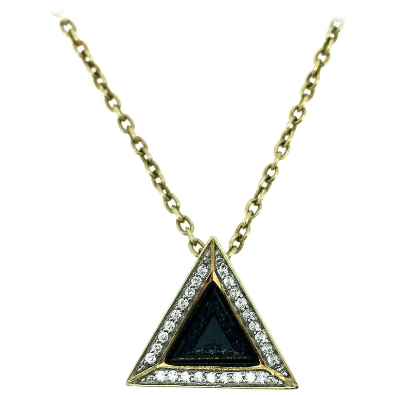 Sapphire Diamond and 18K Gold Black Pyramid Necklace For Sale at ...
