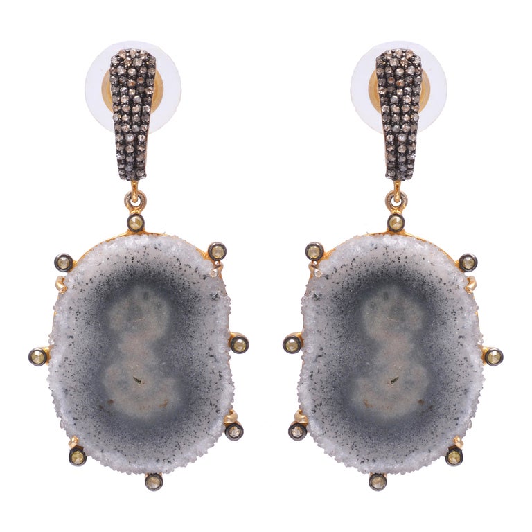 925 Sterling Silver Push Back Earrings with 50.51 Carat Dusee For Sale ...