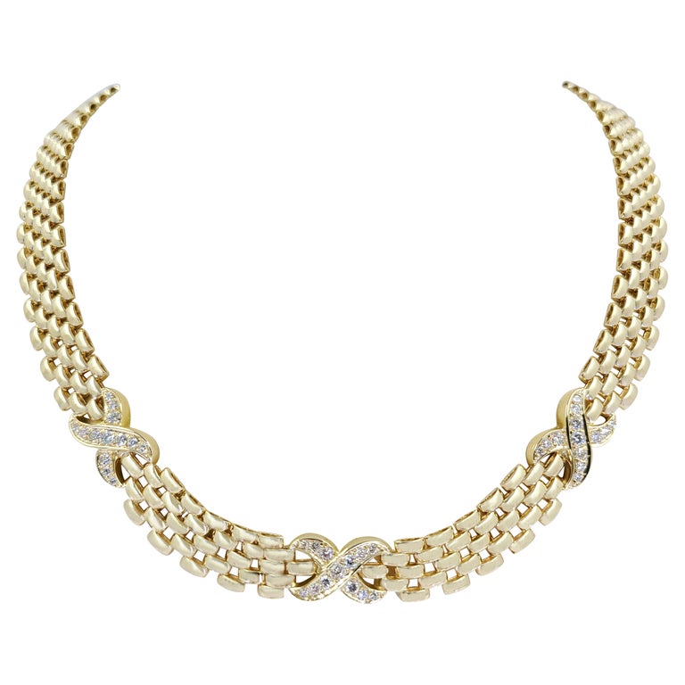 Yellow Gold Diamond X Link Necklace For Sale at 1stDibs