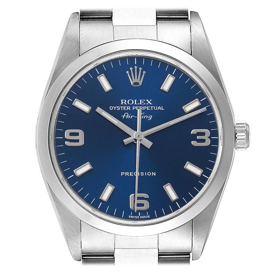 Rolex Air King Blue Dial Domed Bezel Steel Mens Watch 14000 at 1stDibs