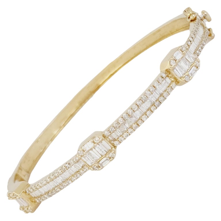 3.30 Carat Halfway Paved Diamond Bangle 14 Karat Yellow Gold For Sale ...